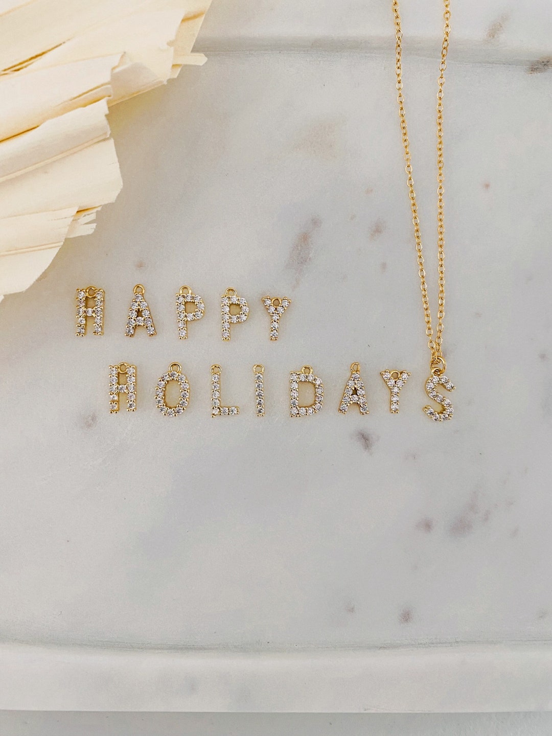 Gold Diamond Letter Necklace - Etsy