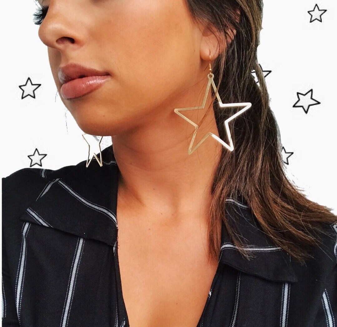 Geometric Star Hoop Earrings in Gold, Silver, or Black Gunmetal ...