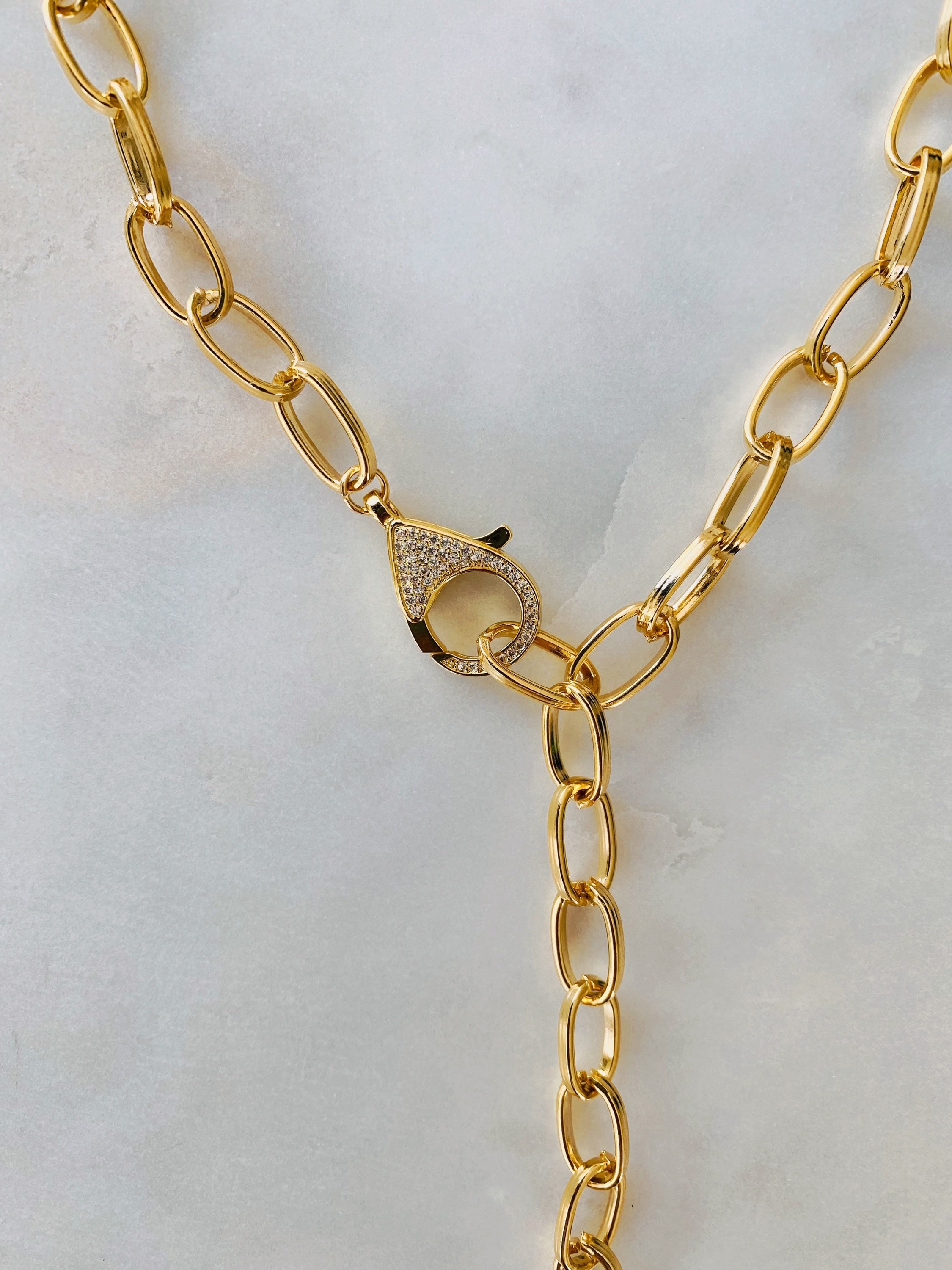 Gold Diamond Studded Closure Statement Thick Chain Necklace | Etsy