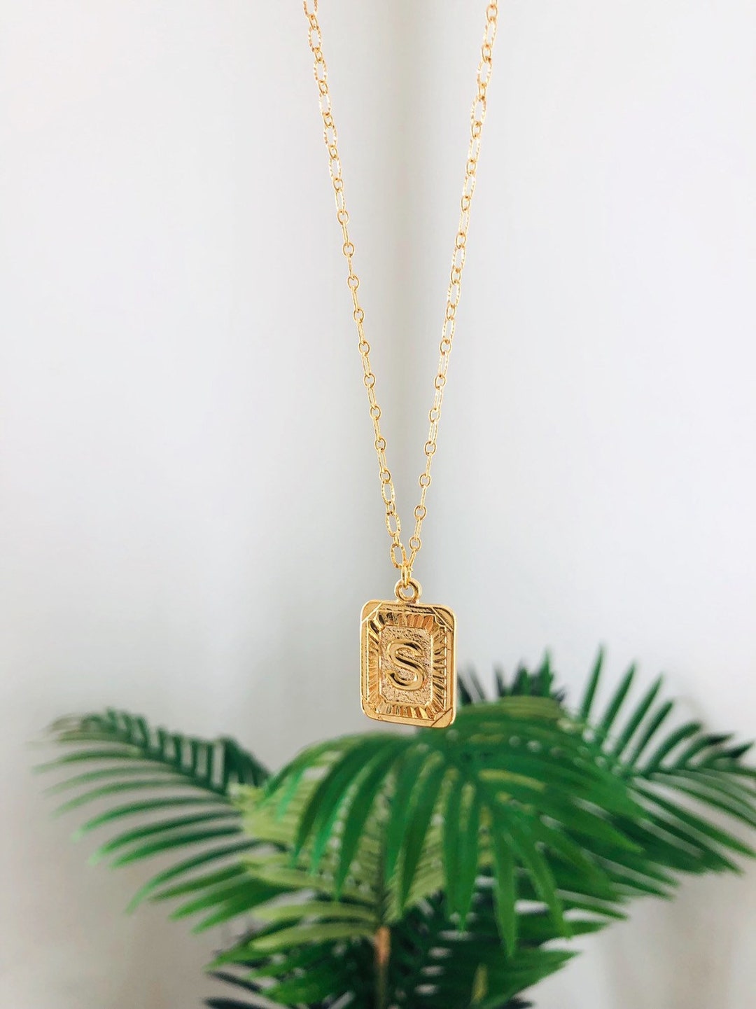 Gold Square Coin Letter Necklace - Etsy