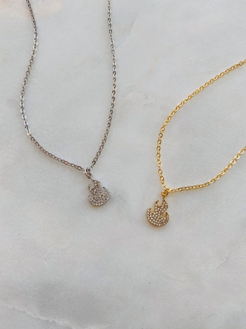 Diamond Studded Flame Necklace in Gold or Silver - Etsy