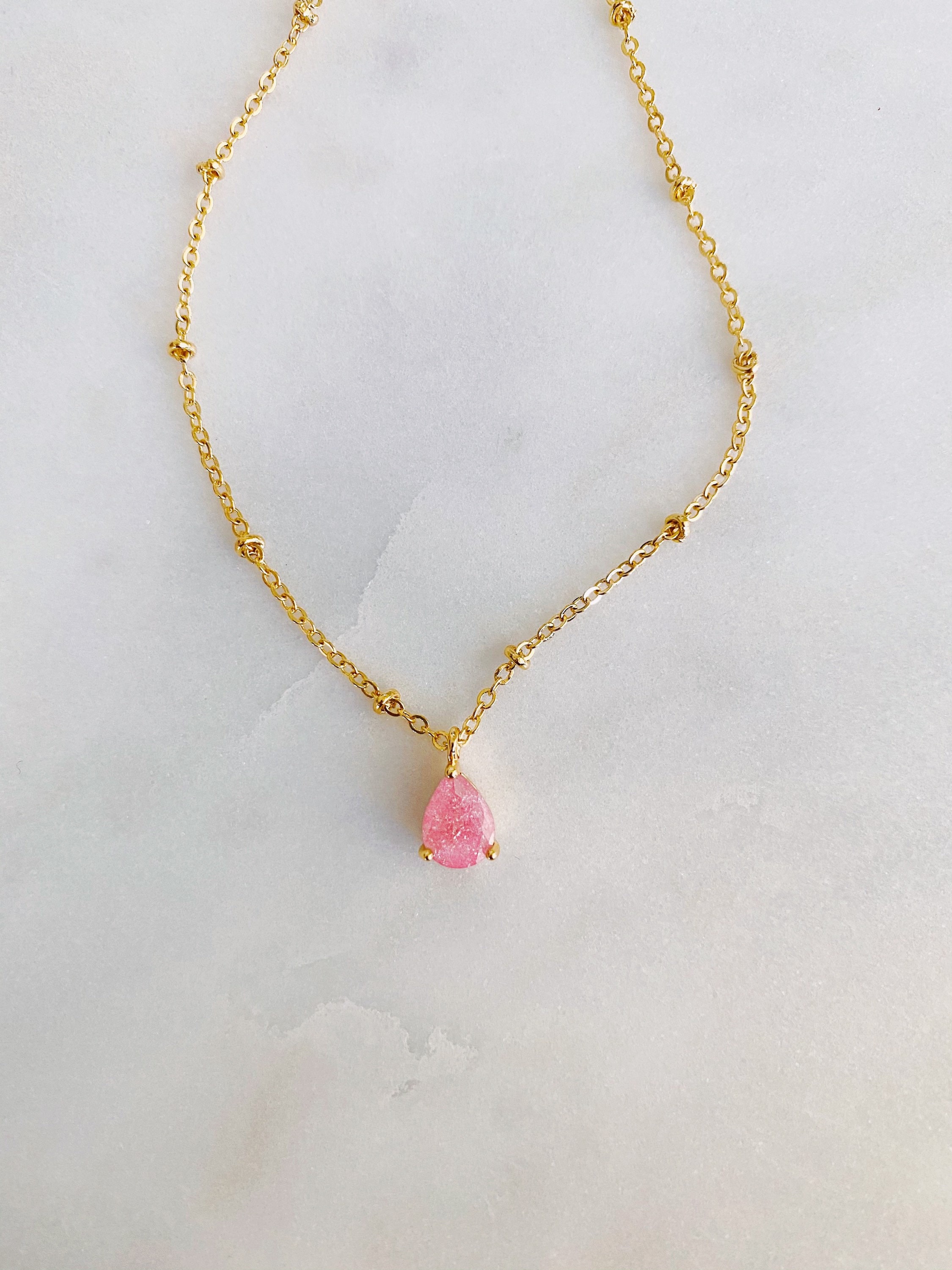 Pink Gemstone Beaded Gold Necklace Etsy
