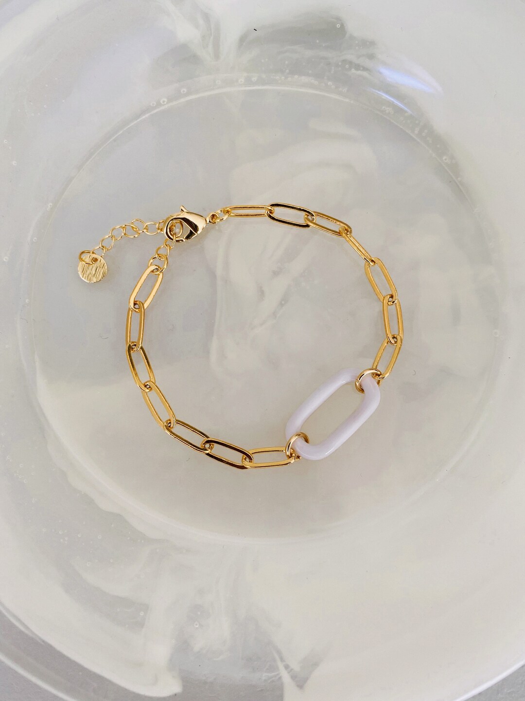 White and Gold Chain Linked Bracelet - Etsy