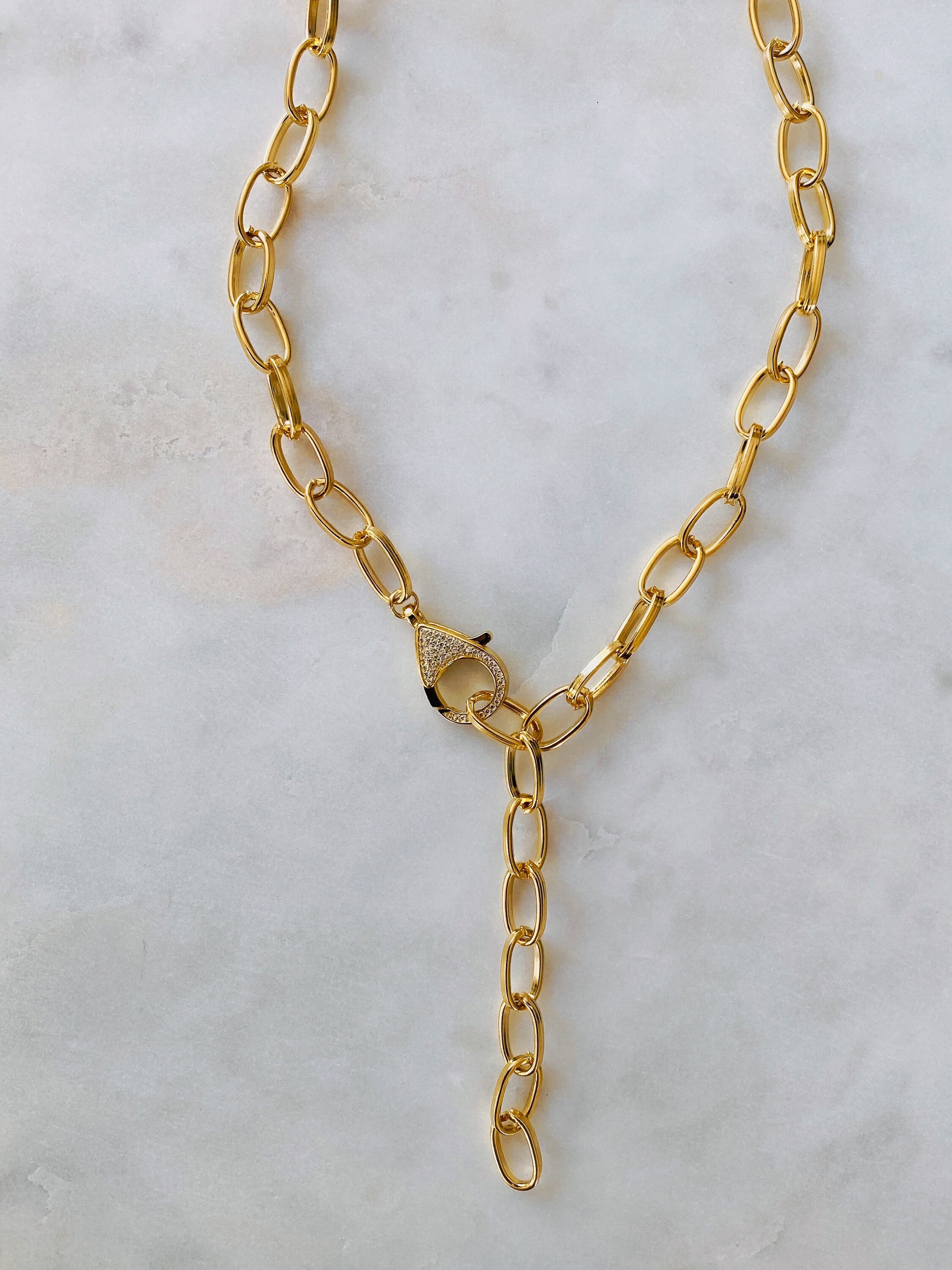 Gold Diamond Studded Closure Statement Thick Chain Necklace | Etsy