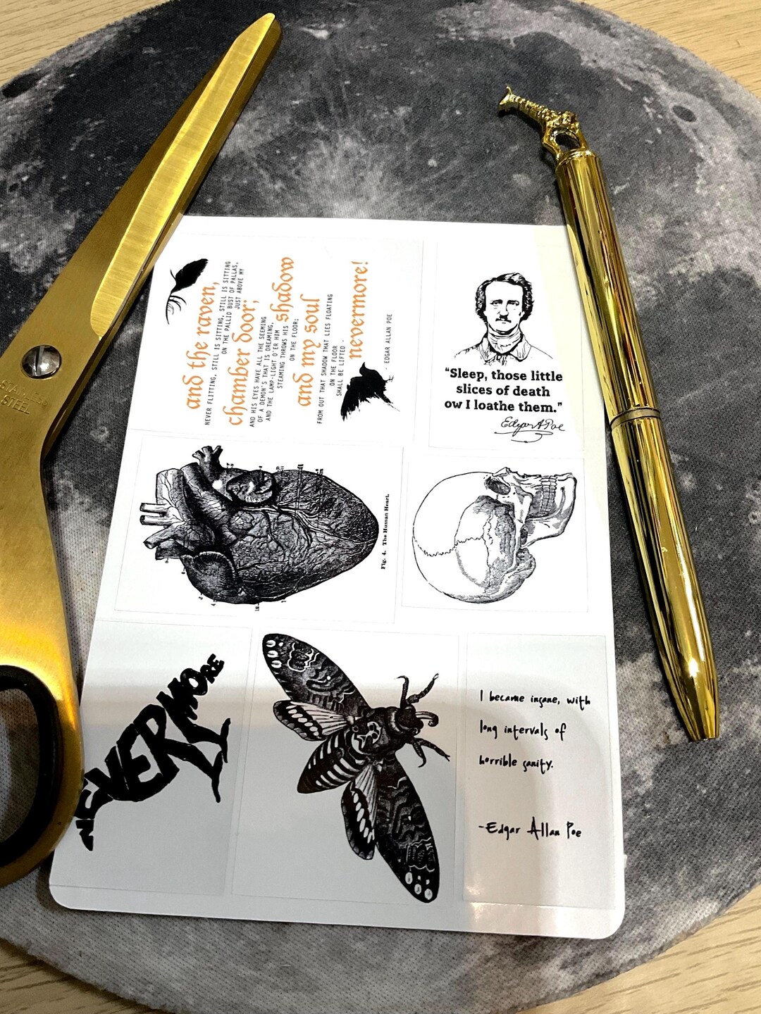 Edgar Allan Poe Stickers, Ephemera for Your Junk Journal, Scrapbook ...