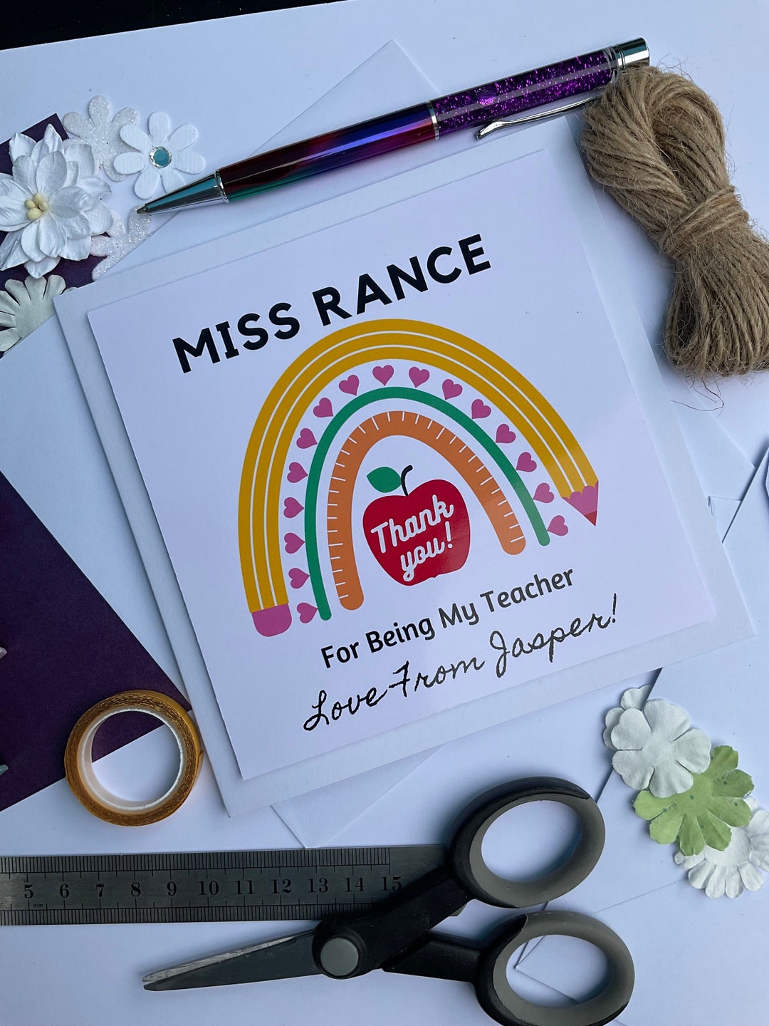 Teacher Rainbow Card, Personalised Teacher Gift, Teacher Thank You Card ...