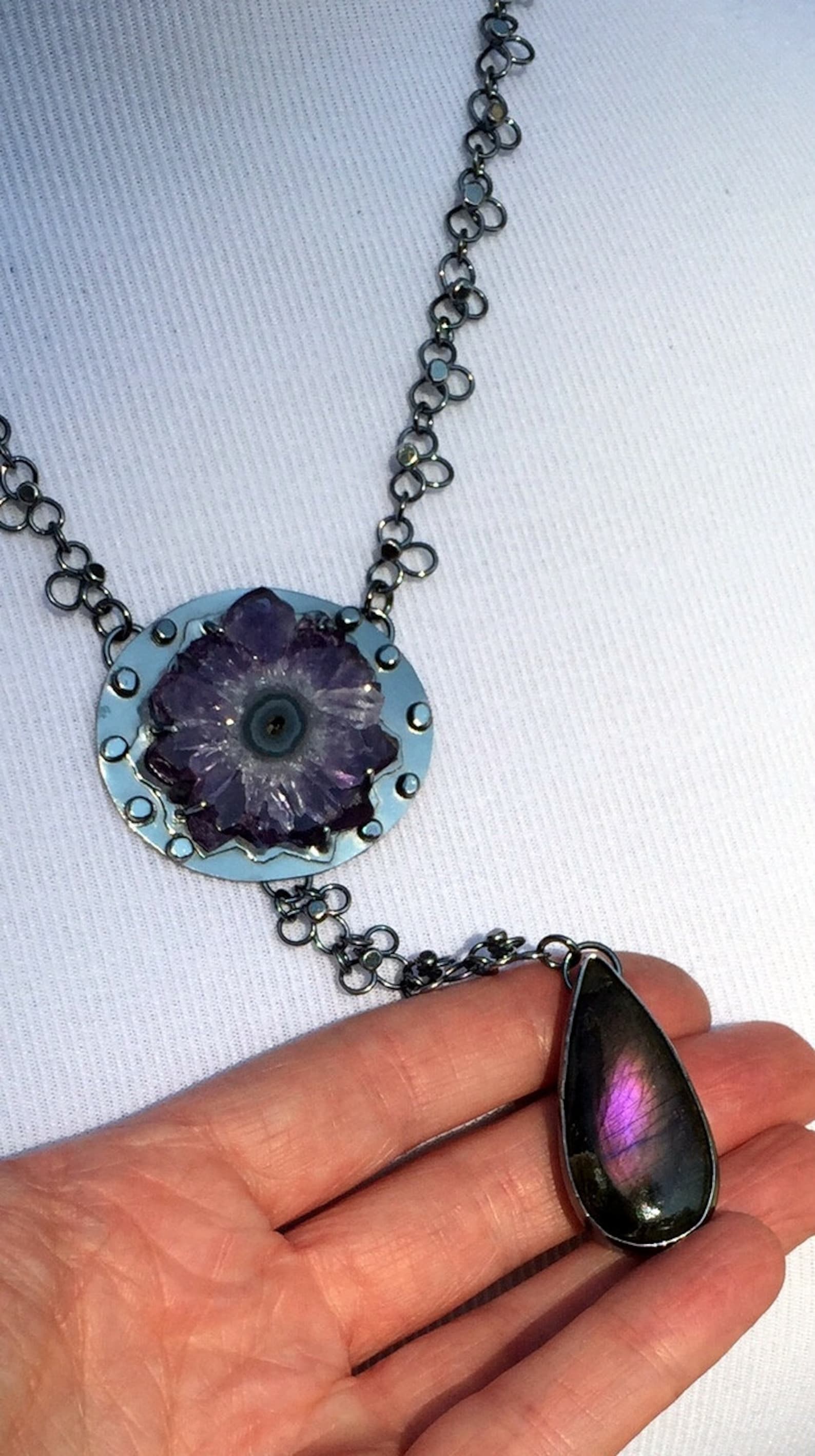 Purple Labradorite & Amethyst Stalactite Gemstone Y Necklace - Etsy