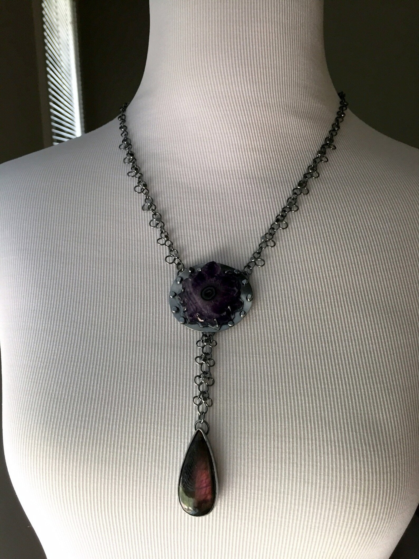 Purple Labradorite & Amethyst Stalactite Gemstone Y Necklace - Etsy