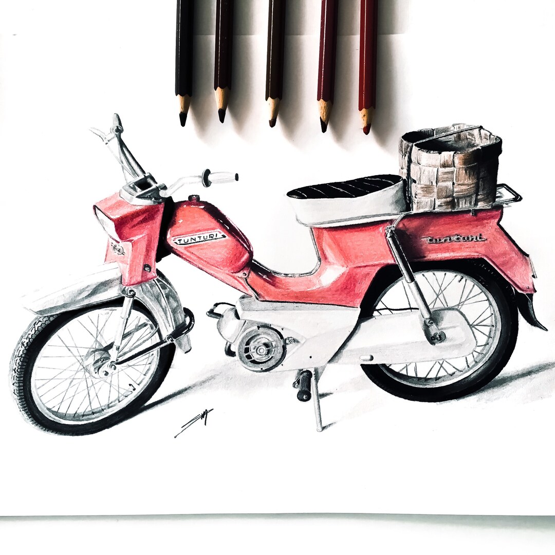 Motorcycle Drawing Commission Custom Sketch, Custom Moped Artwork ...
