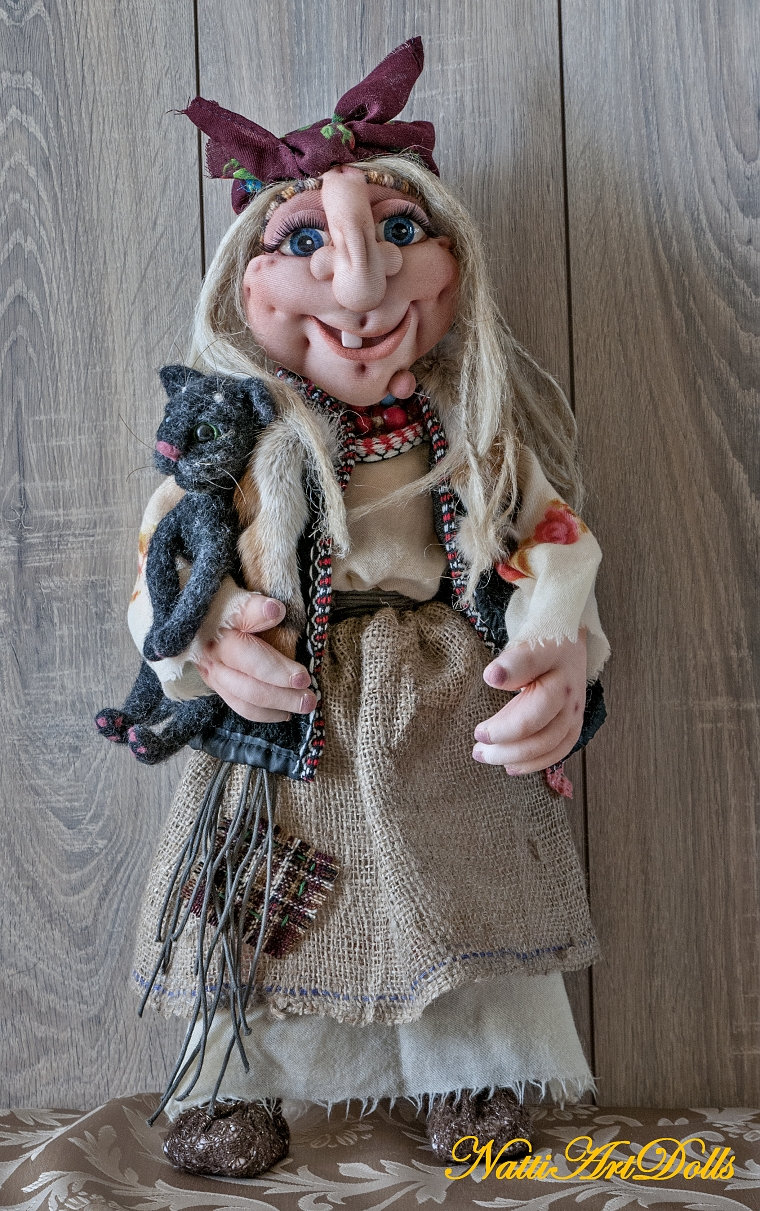 Housewarming Gift Art Doll Baba Yaga With Cat Witch Fairy - Etsy
