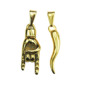 Italian Charms, Mano Cornuto and Cornicello Pendants, Gold Stainless ...