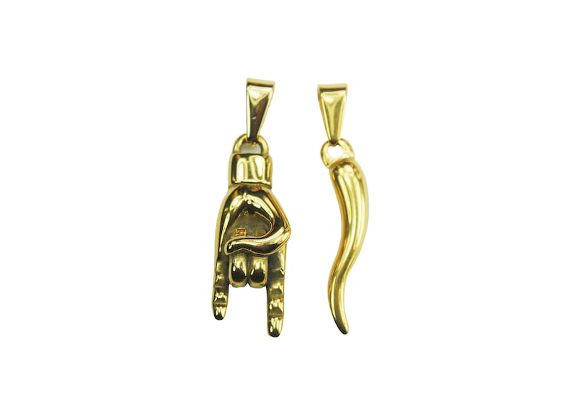 Italian Charms, Mano Cornuto and Cornicello Pendants, Gold Stainless ...