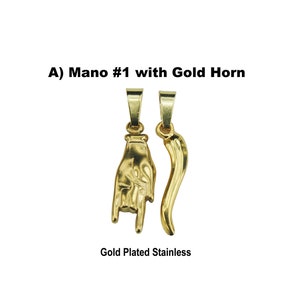 Italian Charms, Mano Cornuto and Cornicello Pendants, Gold Stainless ...