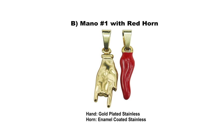 Italian Charms, Mano Cornuto and Cornicello Pendants, Gold Stainless ...