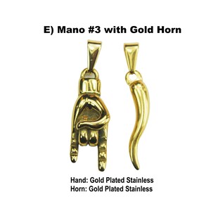 Italian Charms, Mano Cornuto and Cornicello Pendants, Gold Stainless ...