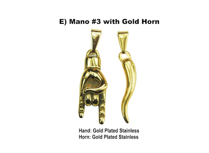 Italian Charms, Mano Cornuto and Cornicello Pendants, Gold Stainless ...