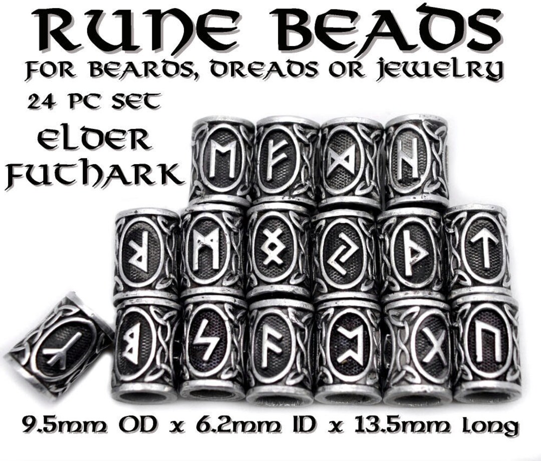 Full Set 24 Pcs Rune Beads, Beard Dread Braid Viking Elder Futhark ...