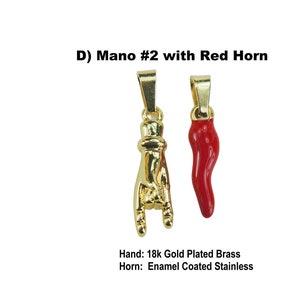 Italian Charms, Mano Cornuto and Cornicello Pendants, Gold Stainless ...