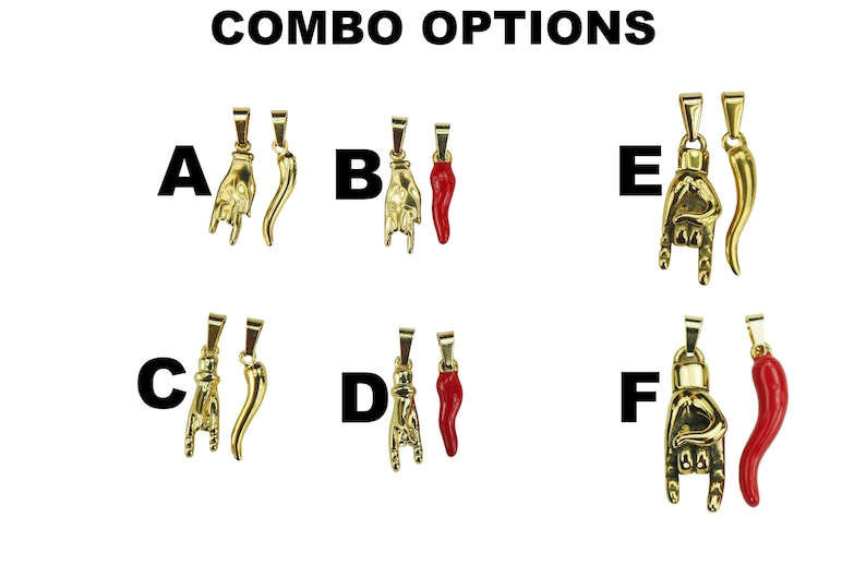 Italian Charms, Mano Cornuto and Cornicello Pendants, Gold Stainless ...