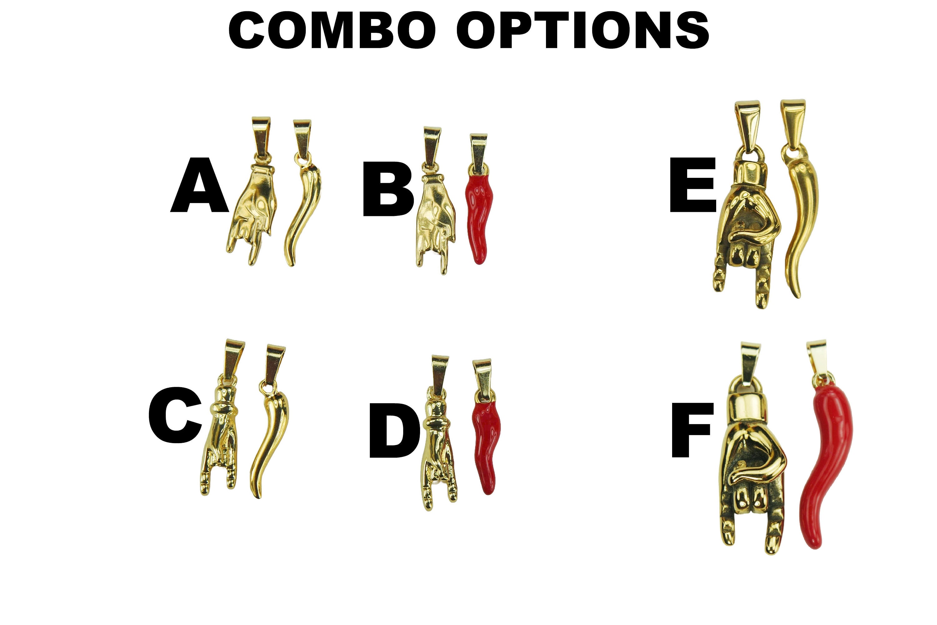 Italian Charms, Mano Cornuto and Cornicello Pendants, Gold Stainless ...