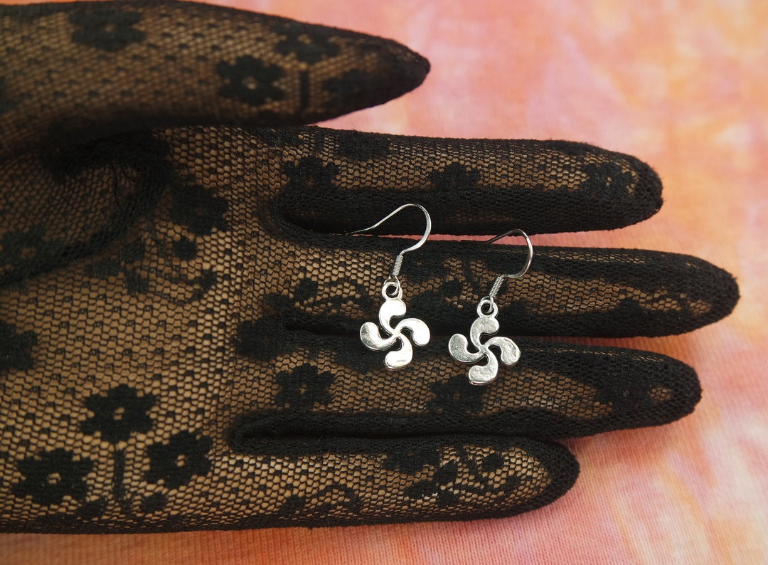 Lauburu Earrings, Tiny Basque Cross Charm Drop Ear Rings Celtic Galici ...