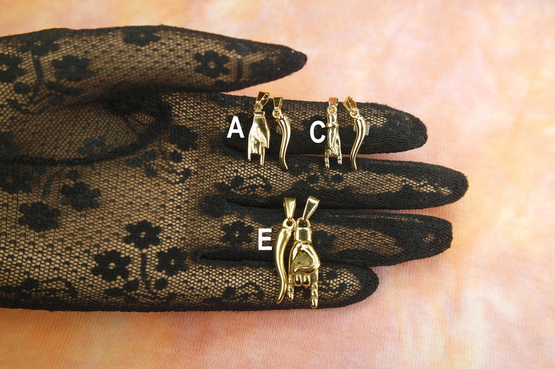 Italian Charms, Mano Cornuto and Cornicello Pendants, Gold Stainless ...