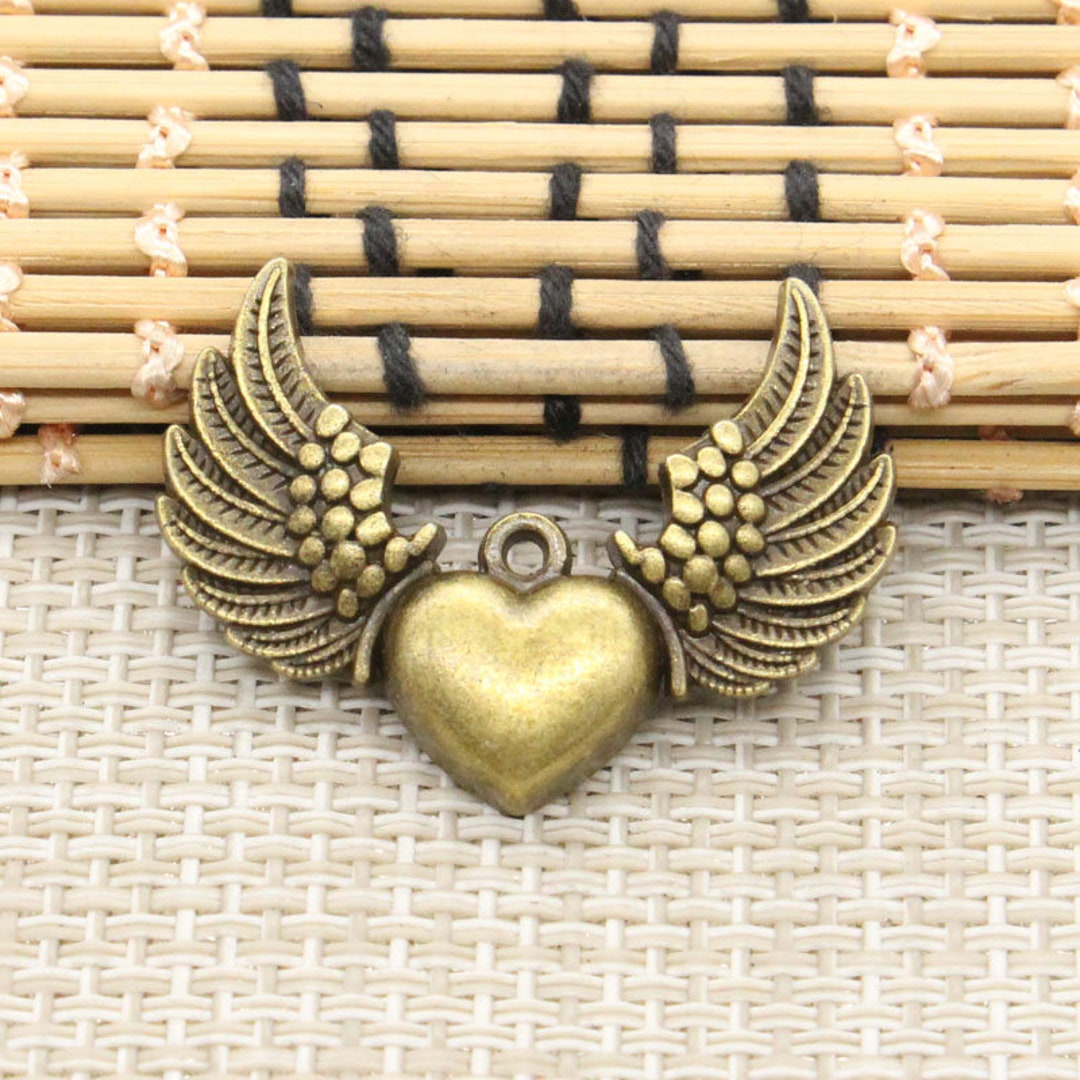20pcs 27x36mm Flying Heart Charms Pendants Antique Silver&antique ...