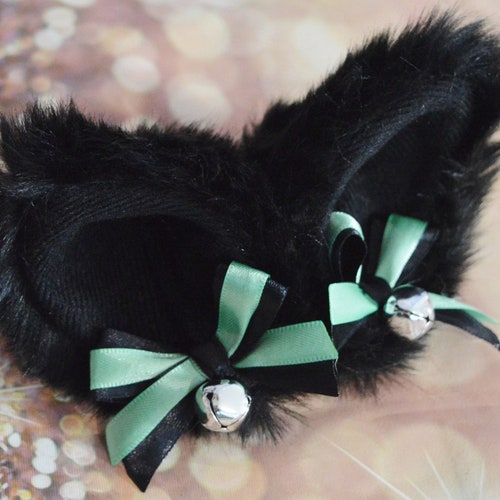 Mto Kitten Play Clip on Cat Ears With Ribbon Bows and Bell - Etsy