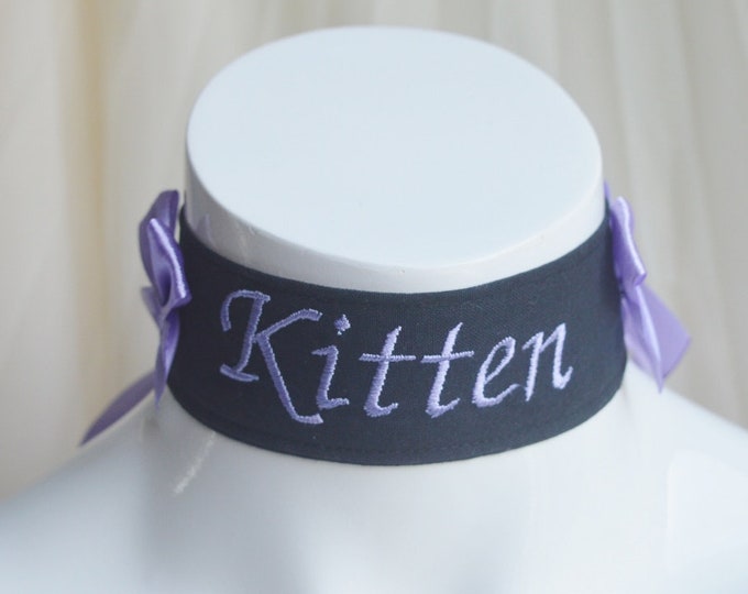 Premade Kitten Play Collar Embroidered Kitten Black and - Etsy