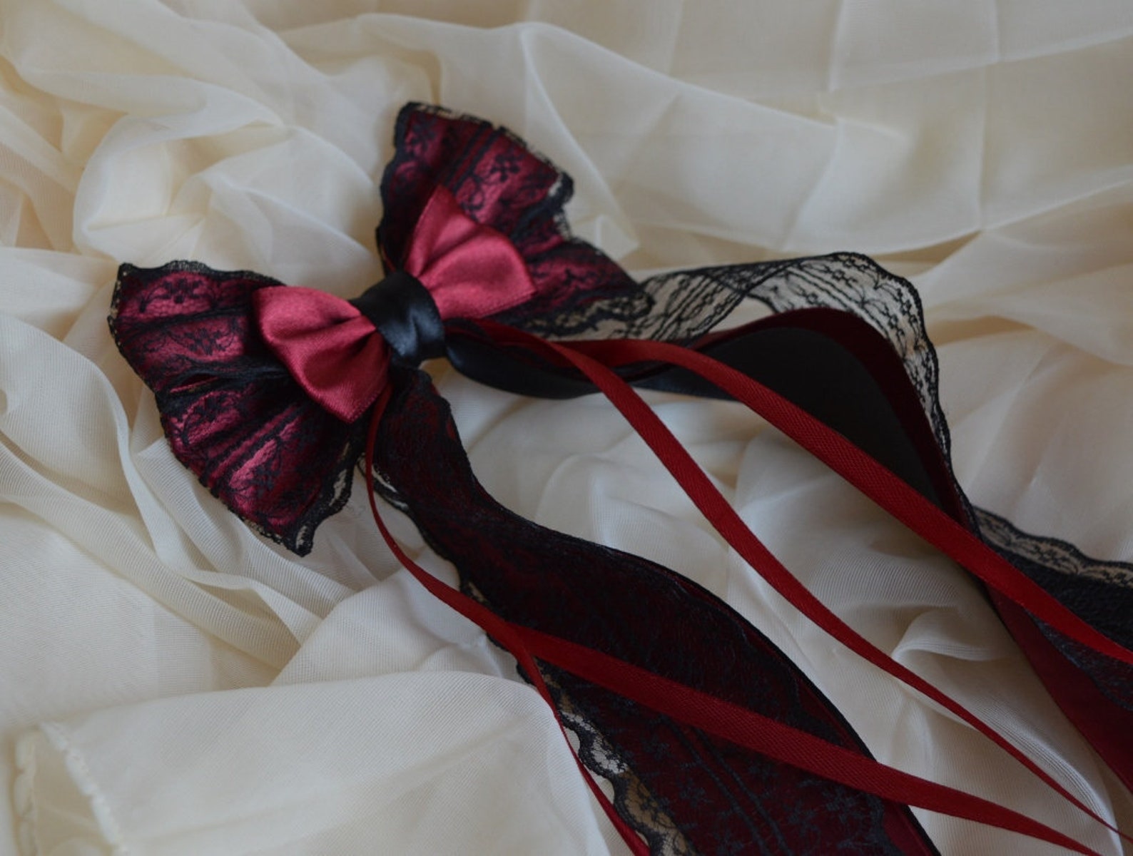 Made to Order Hair Bow Gothic Goth Black and Red Lolita - Etsy