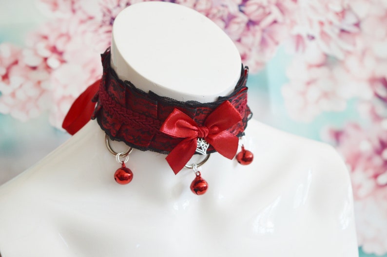 Premade Gothic Kitty Collar Night of Blood Red and Black - Etsy