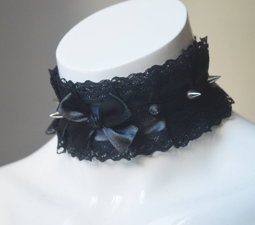 Mto - Gothic Choker - Dark Soul- Spiked Victorian Goth Lace Collar ...