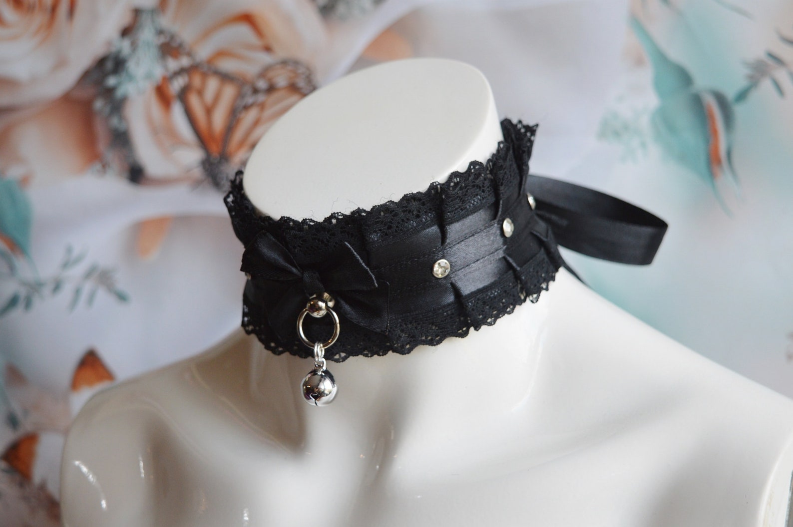 Made to Order Kitten play choker Dark gems black lace | Etsy