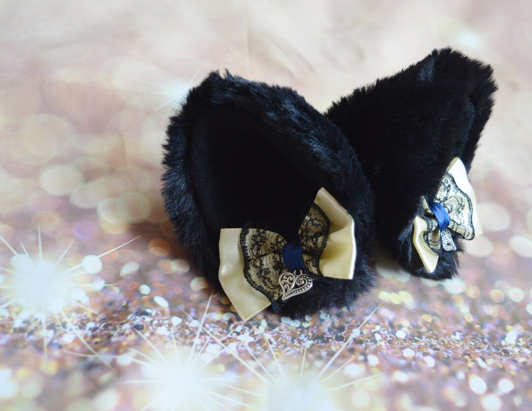 Made to Order Kitten Play Clip on Cat Ears W Bows & Heart Neko Lolita ...