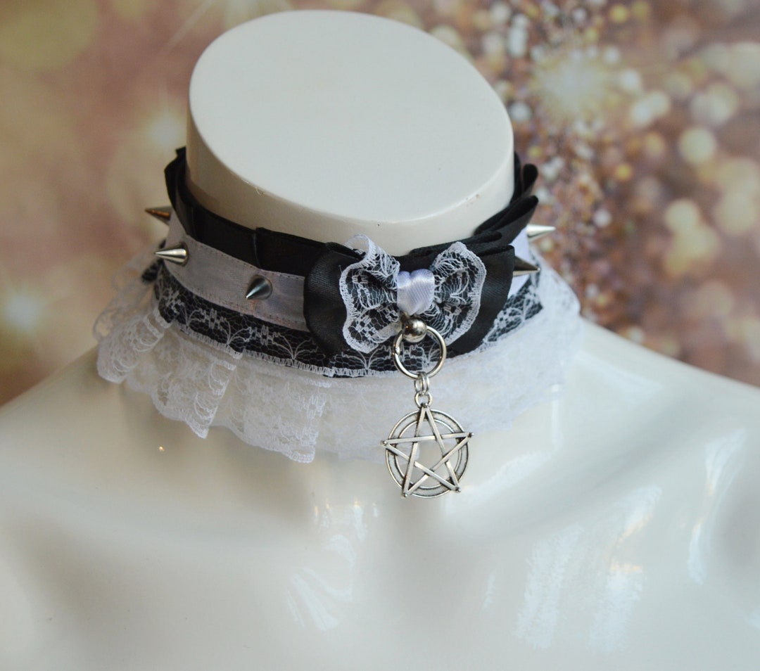 Mto - Gothic Spiked Collar - Witchs Dream - Black & White Victorian ...