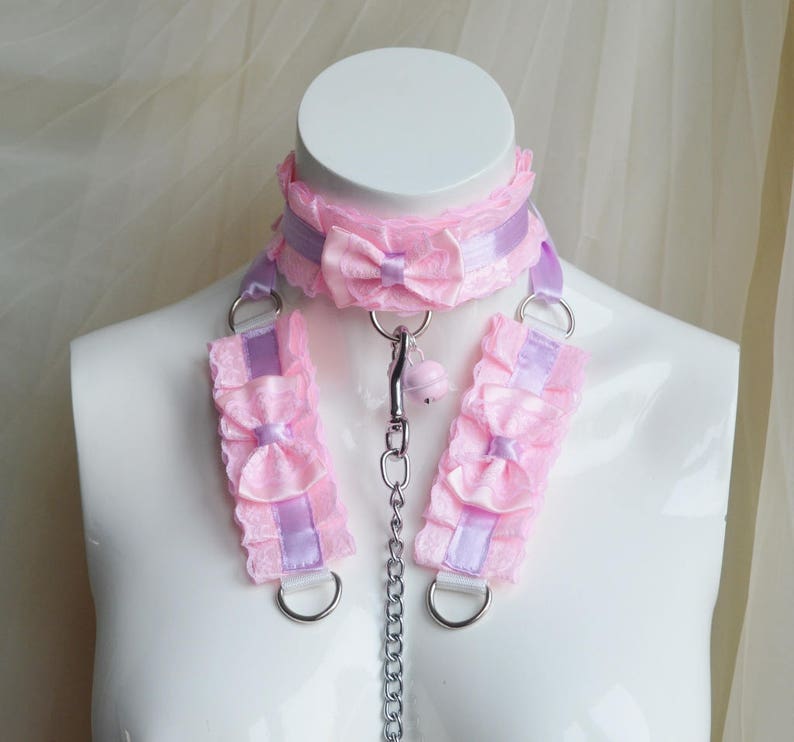 Made to Order Kitten Play Collar Leash & Cuffs Set Pink | Etsy