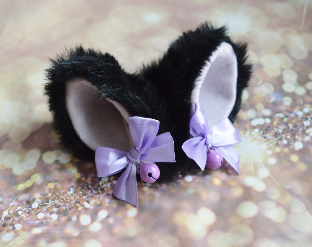 Made to Order Kitten Play Clip on Cat Ears With Ribbon Bows Neko Lolita ...