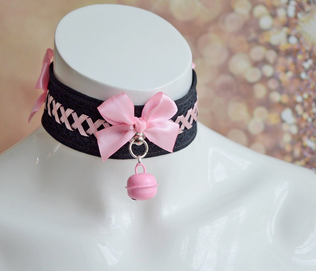 Made to Order Kitten Play Collar Bit of Pink Black and Baby Pink Gothic ...