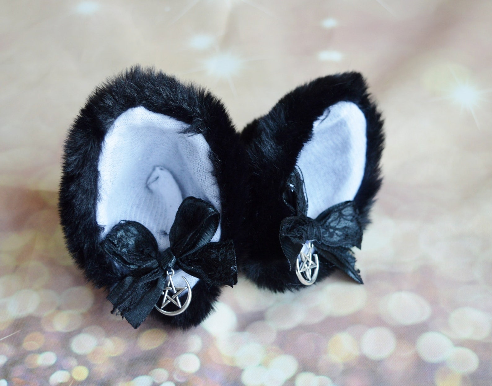 Mto Play Clip on Cat Ears With Ribbon Bows and Pentagram | Etsy