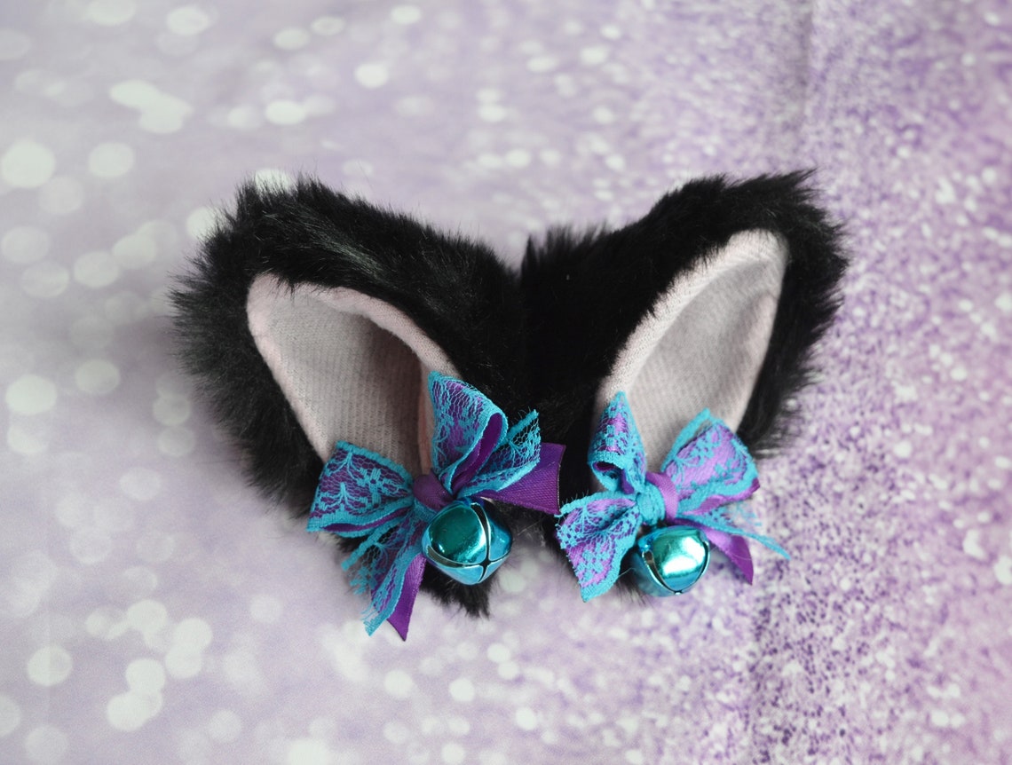 Mto Kitten Play Clip on Cat Ears With Ribbon Bows and Bell - Etsy
