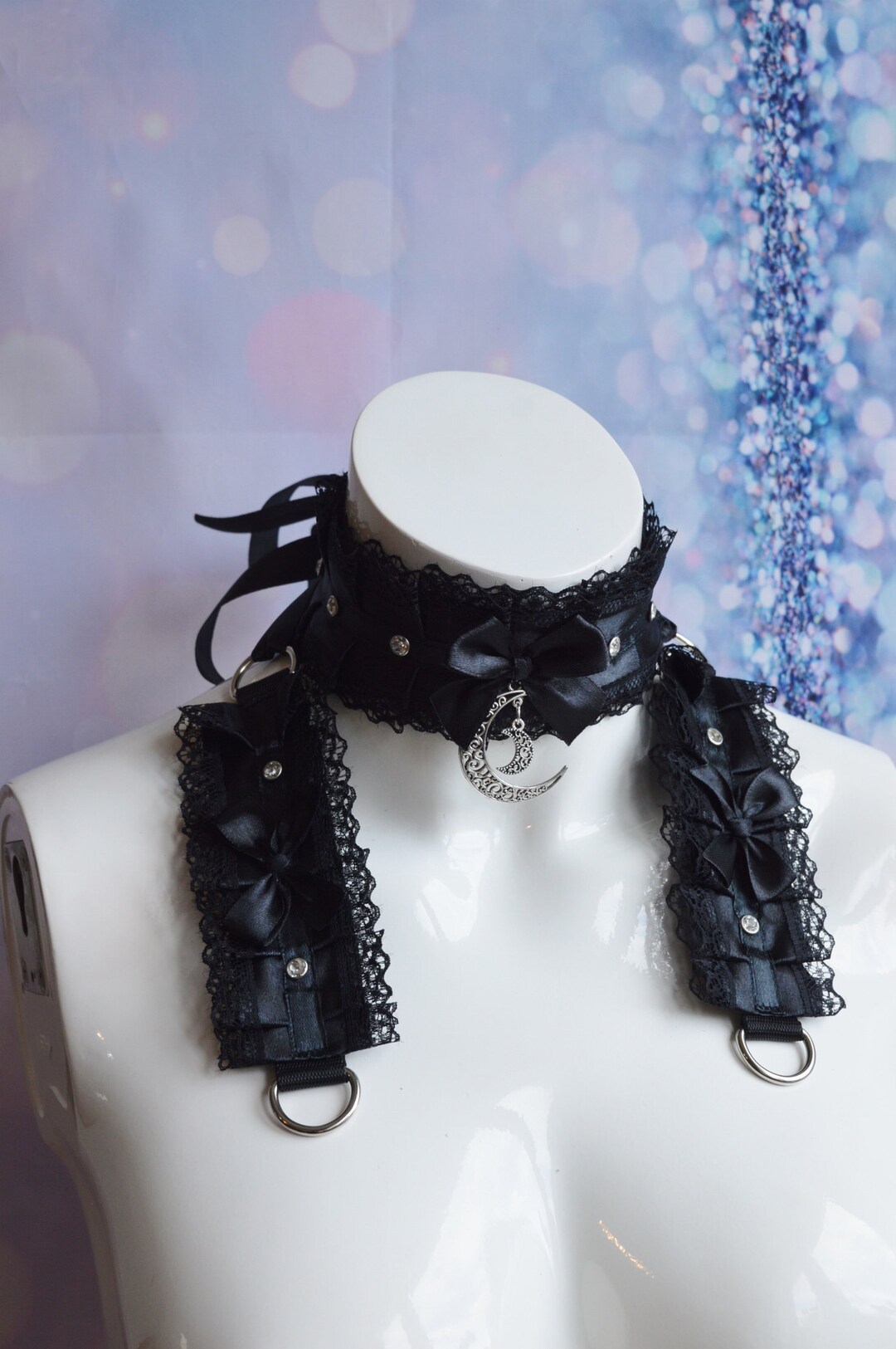 Mto - Goth Kitten Play Collar and Cuffs Set W/ Gems - Witchy Night ...