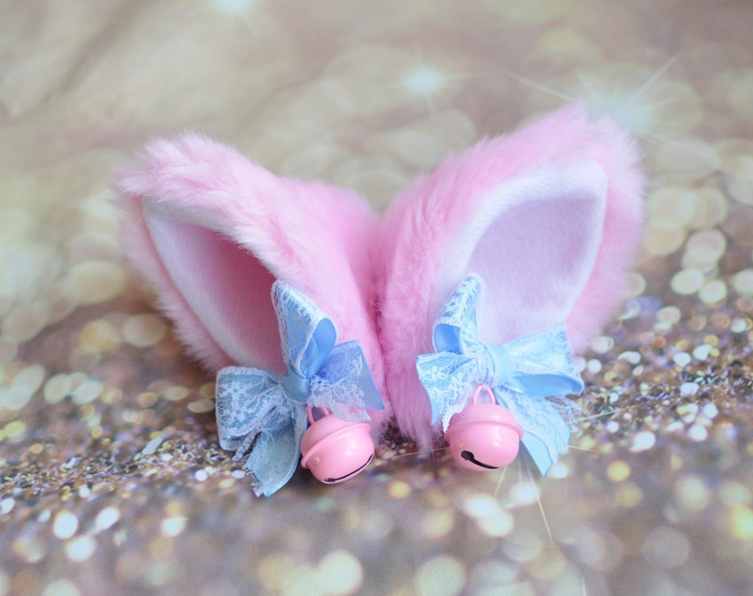 Made to Order - Kitten Play Clip on Cat Ears With Ribbon Bows and Bell ...