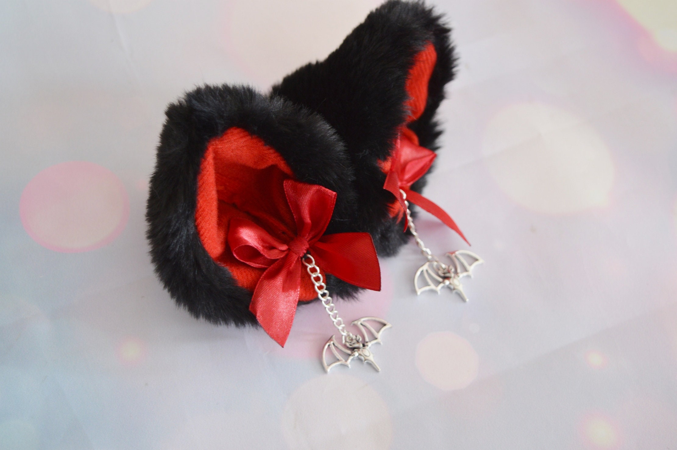 Made to Order Kitten Play Clip on Cat Ears With Bows and Bats - Etsy