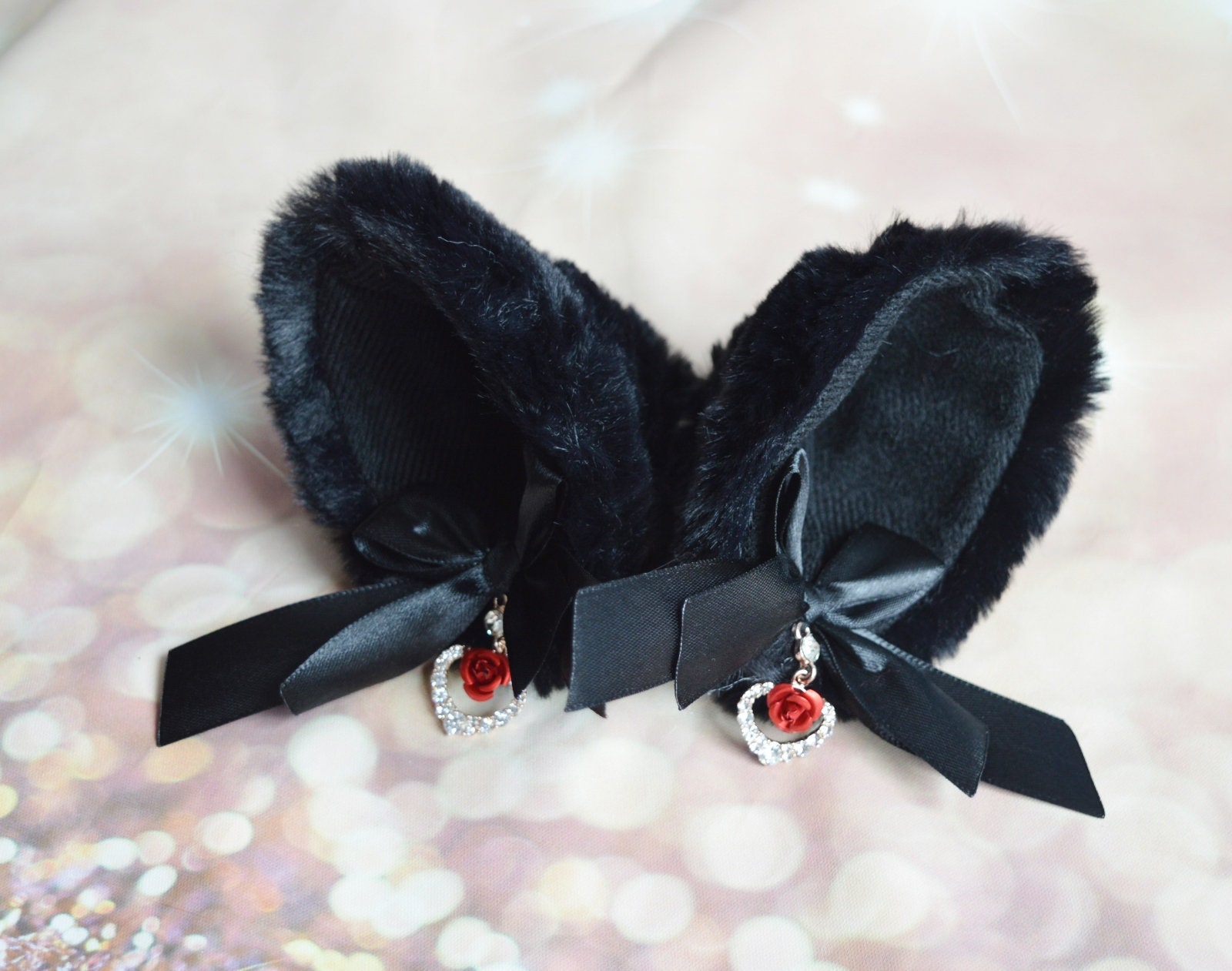 Made to Order Kitten play clip on cat ears with bows & heart | Etsy