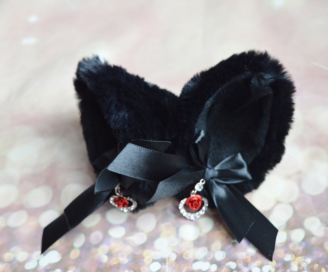 Made to Order Kitten Play Clip on Cat Ears With Bows & Heart - Etsy