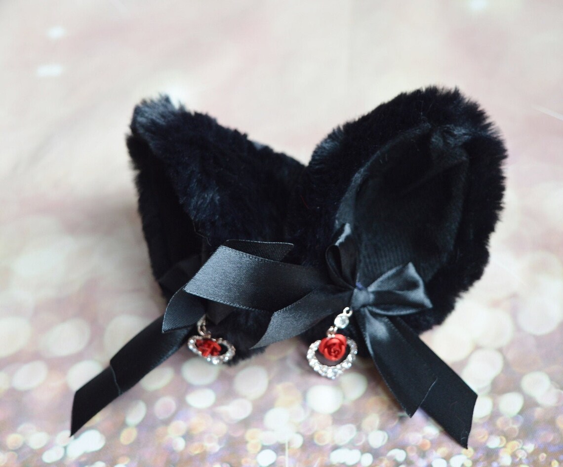 Made to Order Kitten Play Clip on Cat Ears With Bows & Heart - Etsy