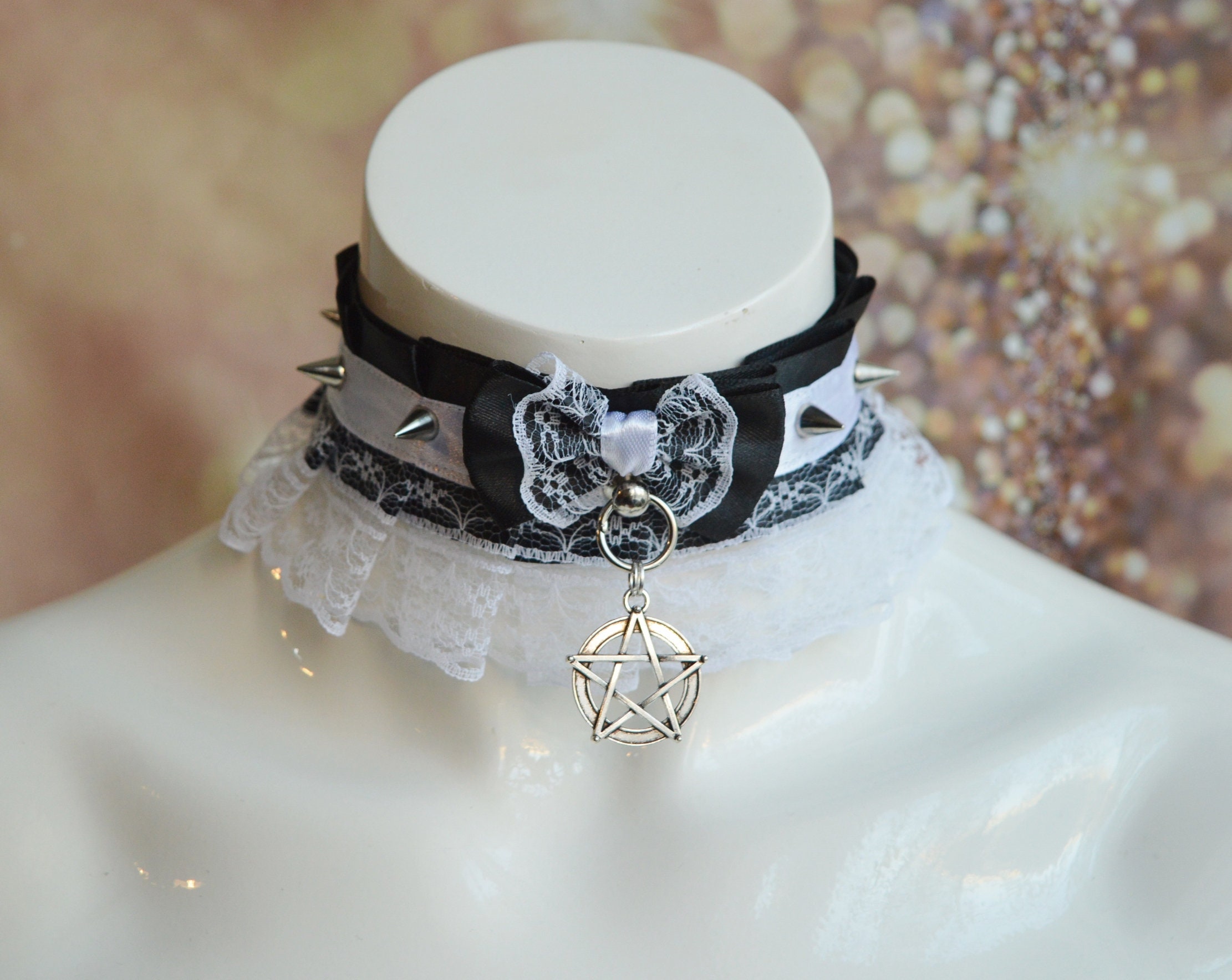 Mto - Gothic Spiked Collar - Witchs Dream - Black & White Victorian ...