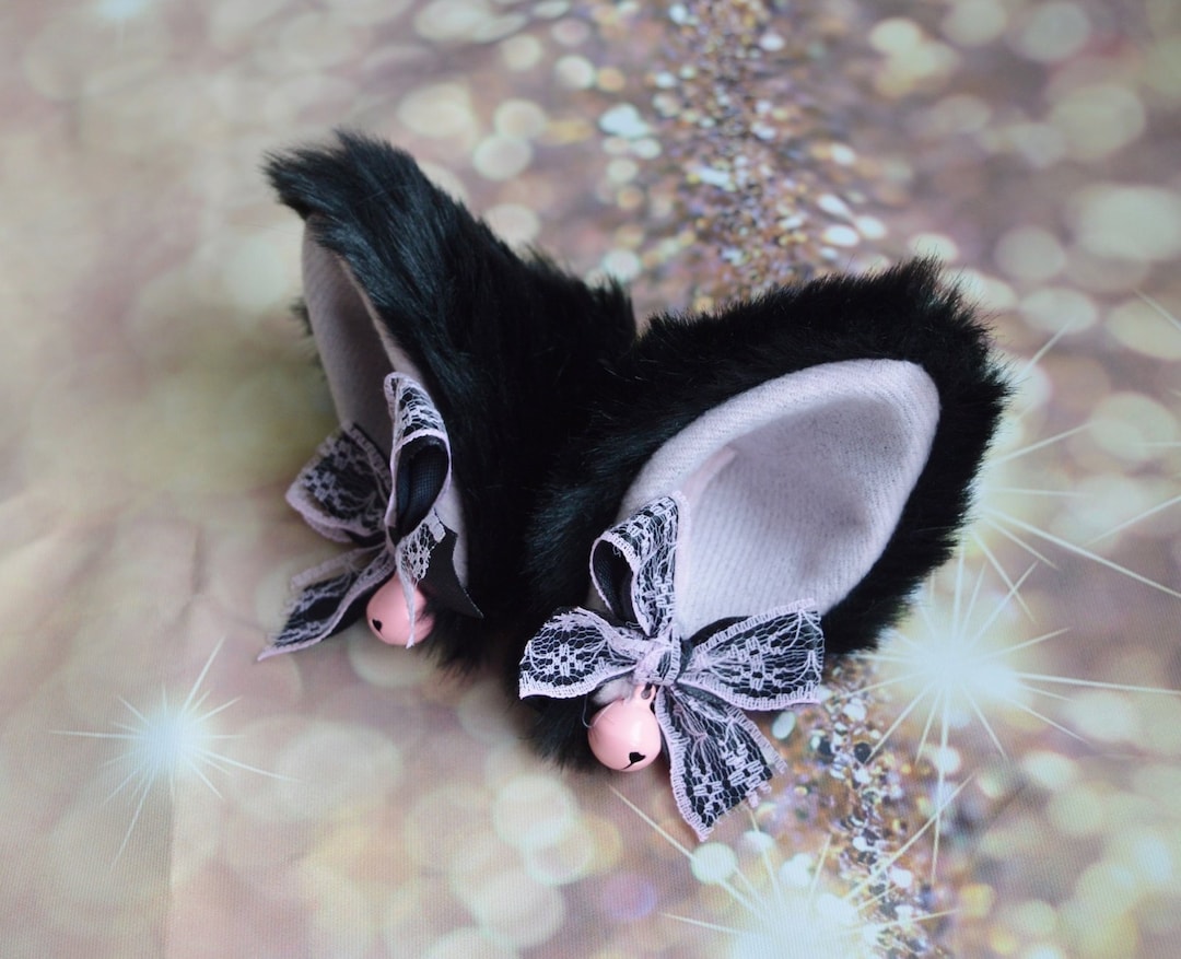 Made to Order Kitten Play Clip Cat Ears With Ribbon Bows Neko Lolita ...