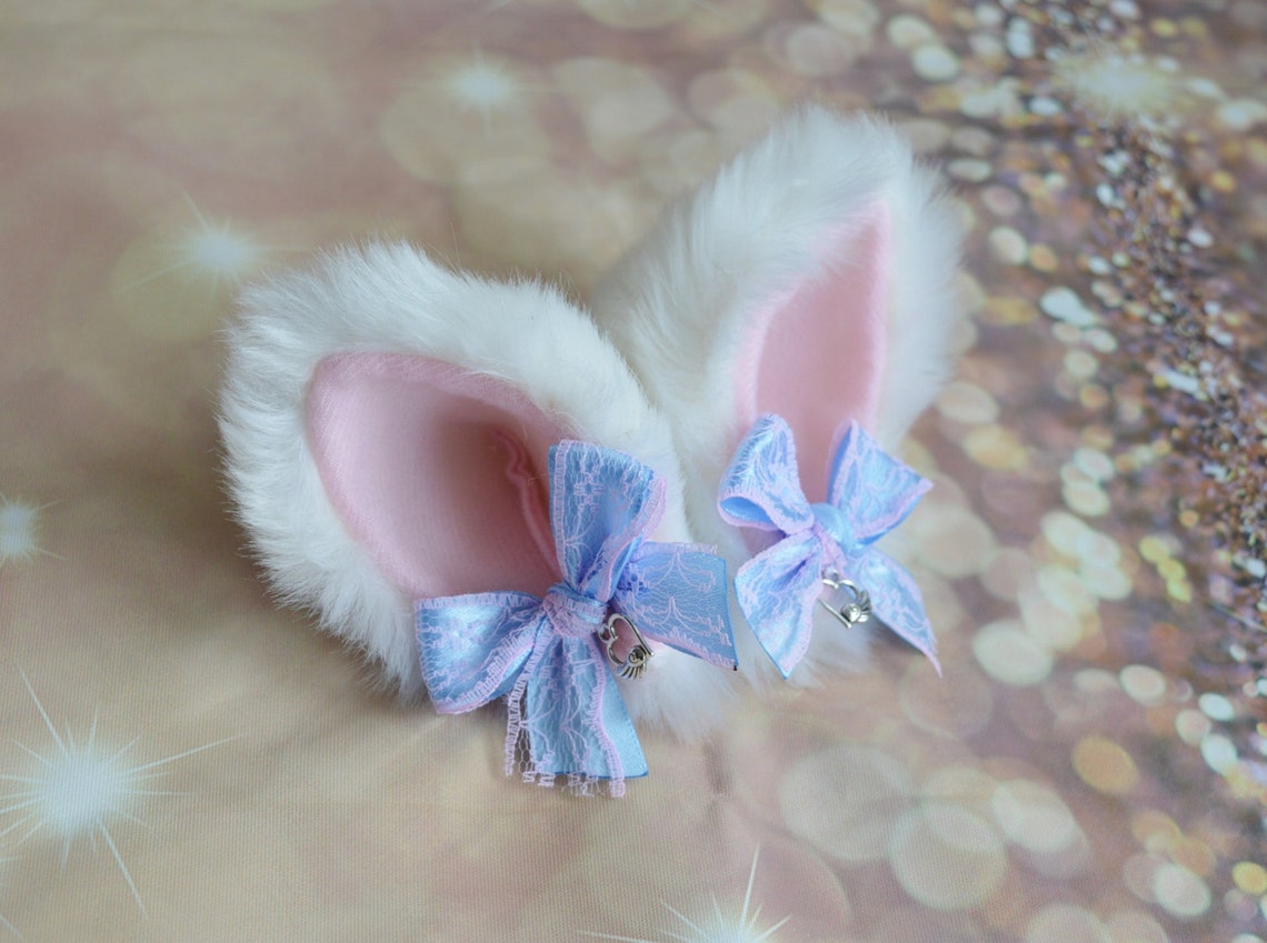 MTO Kitten Play Clip on Cat Ears With Ribbon Bows and Charm - Etsy