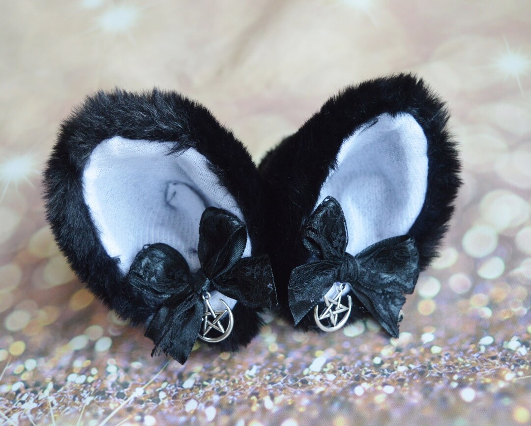 Mto Play Clip on Cat Ears With Ribbon Bows and Pentagram Gothic Kitty ...